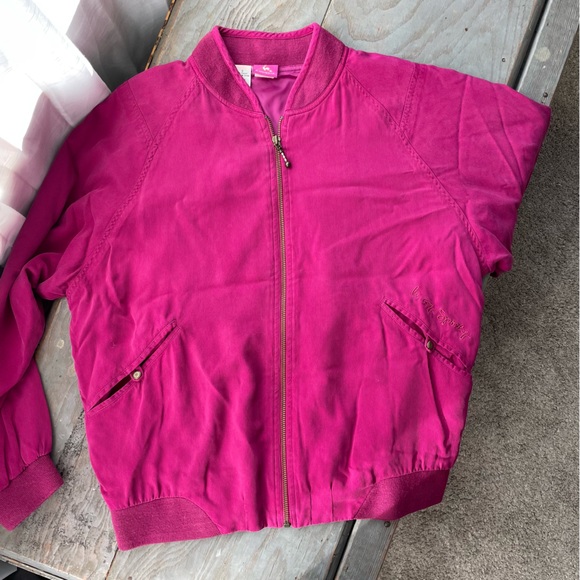 Vintage | Jackets & Coats | Vintage Le Coq Sportif Hot Pink Silk Bomber ...